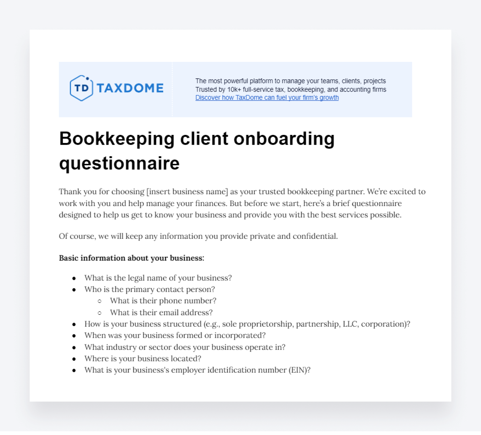 Bookkeeping client onboarding questionnaire: essential questions and ...