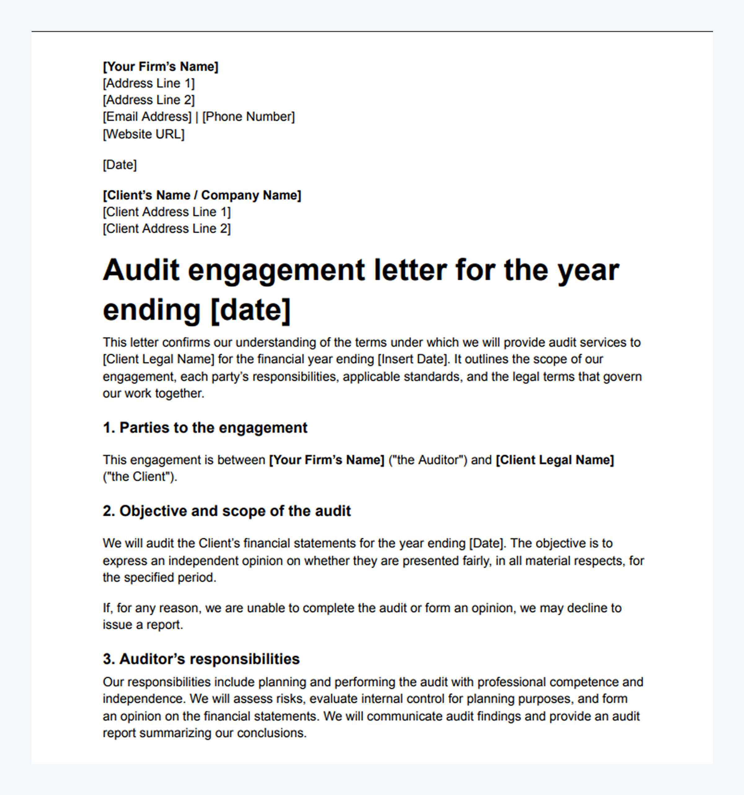 Audit engagement letter: key components, best practices, and a free ...